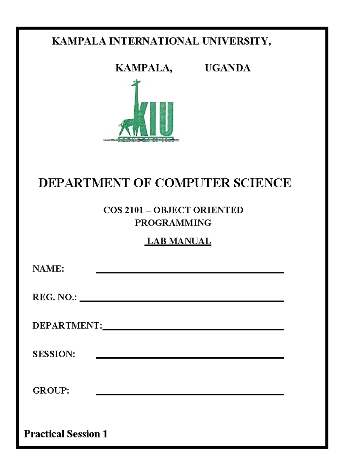 Practical Handout for COS 2101: Object Oriented Programming Lab - Studocu