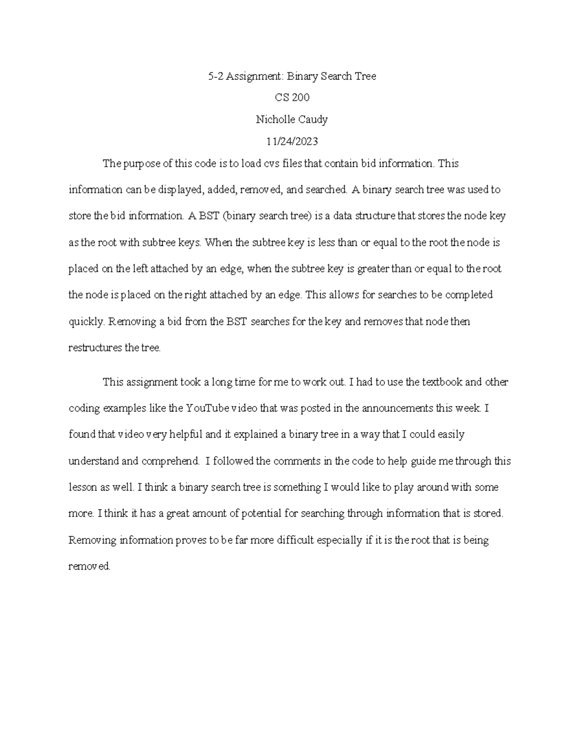 CS 200: 5-2 Assignment on Implementing Binary Search Tree - Studocu