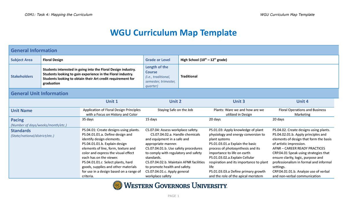 WGU Curriculum Map Template - WGU Curriculum Map Template General ...