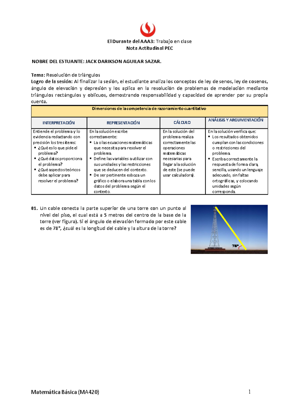 Resolución de Triángulos en Matemática Básica (MA420) - Nota ...