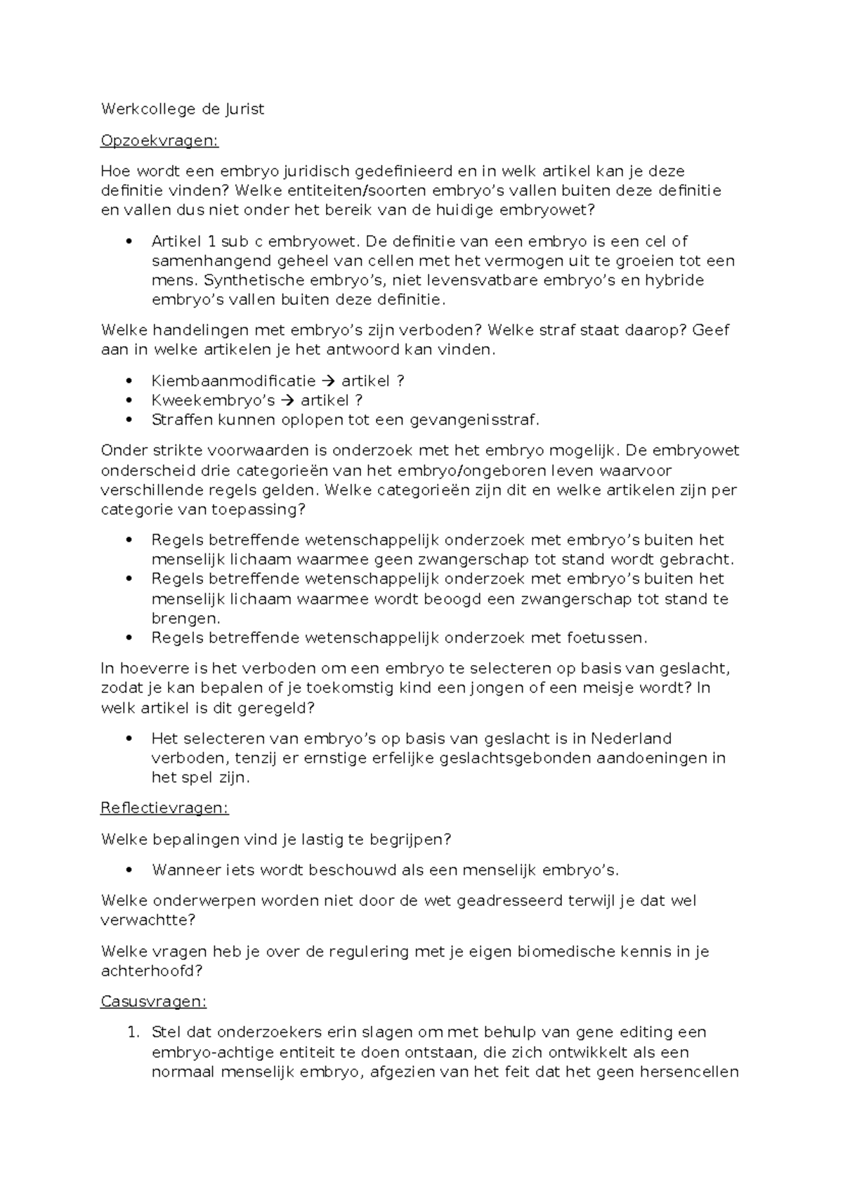 Werkcollege de Jurist: Juridische Definitie en Regels van Embryo's ...