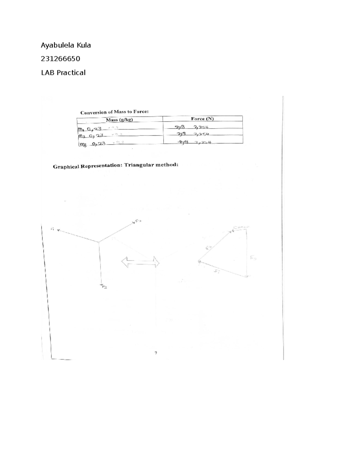 Ayabulela Kula LAB Report: Mass to Force Conversion Analysis - Studocu