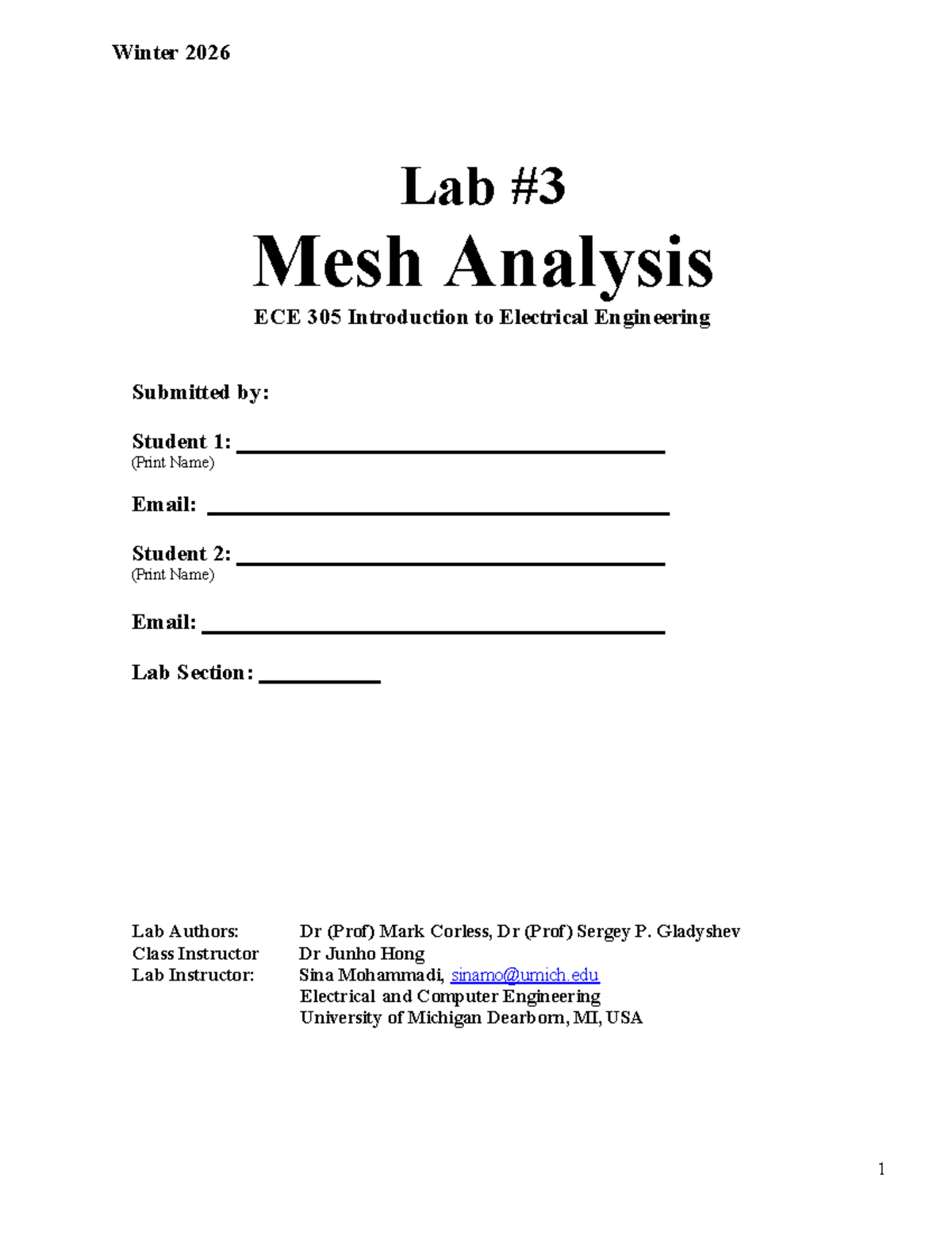 ECE 305 Winter 2026 Lab 3: DC Mesh Analysis and Verification - Studocu
