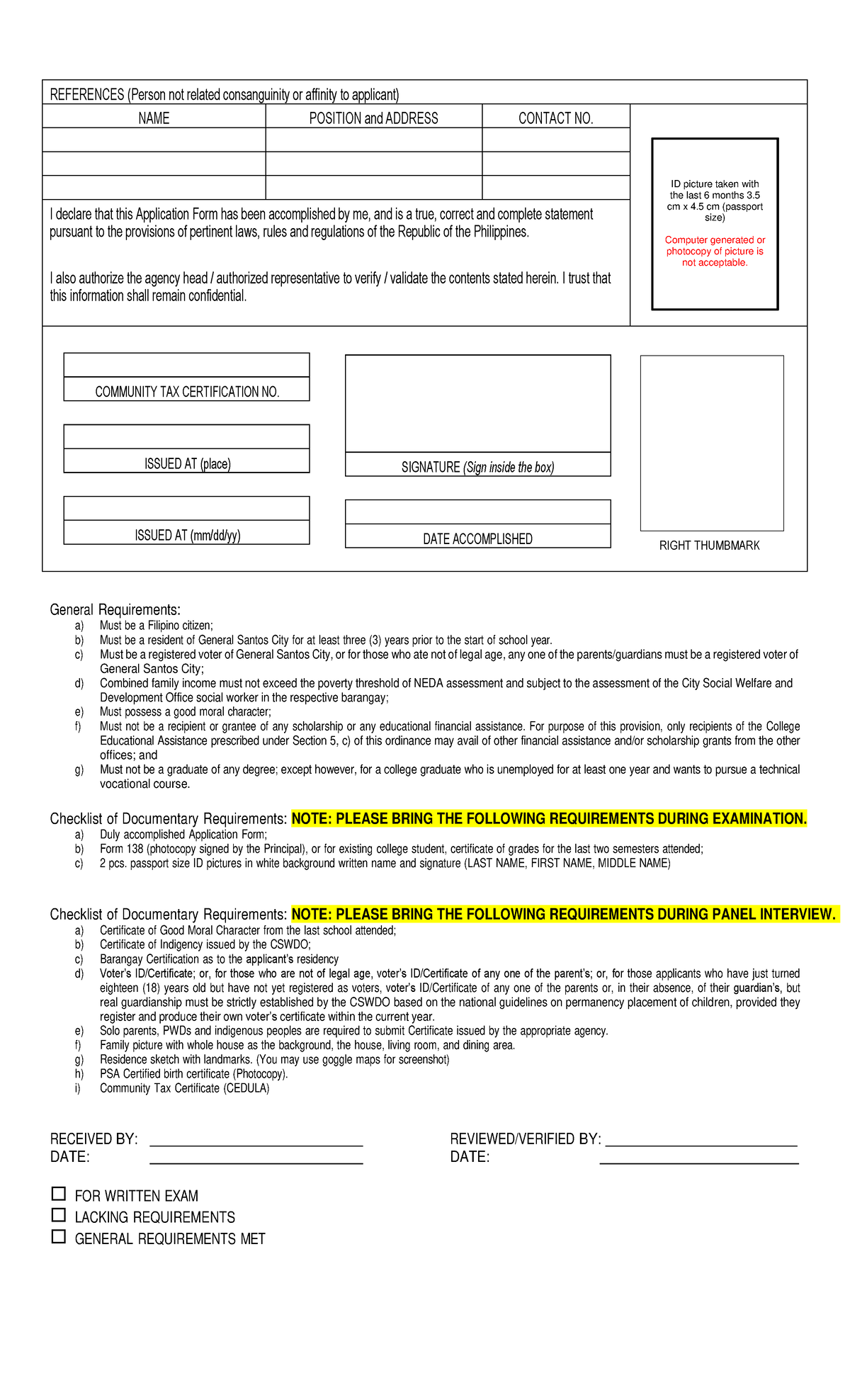 Application Form Requirements for General Santos City Scholarship - Studocu