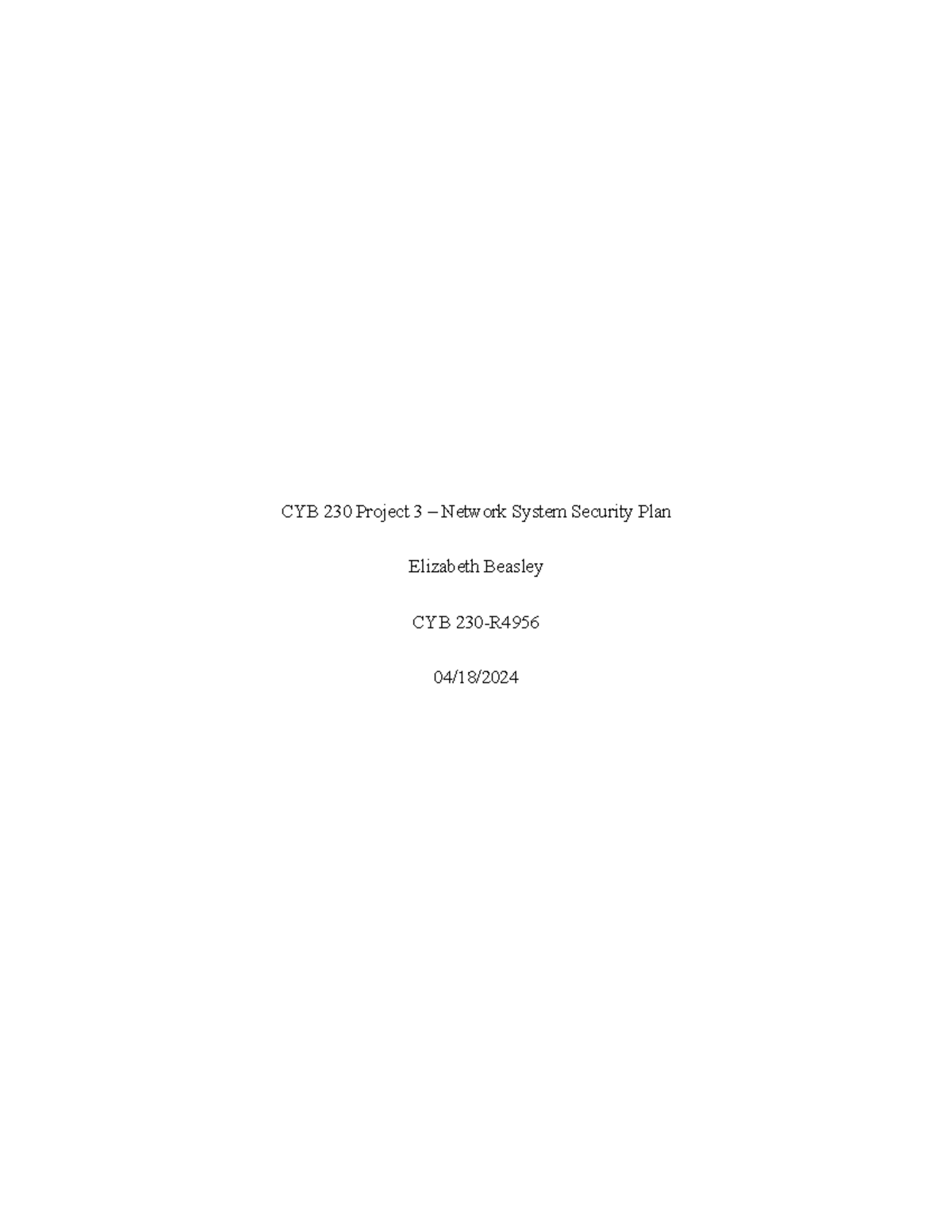 CYB 230 Project 3 - CYB 230 Project 3 – Network System Security Plan ...