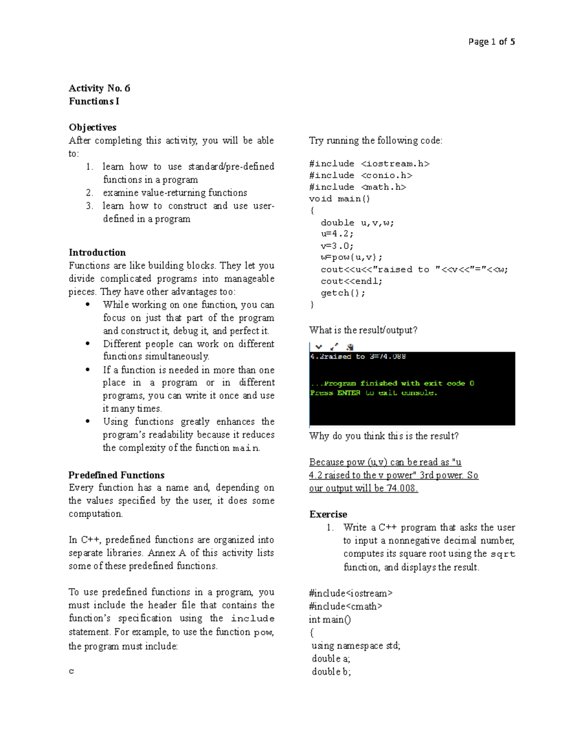 Functions I: Understanding Standard, Value-Returning & User-Defined Functions - Studocu