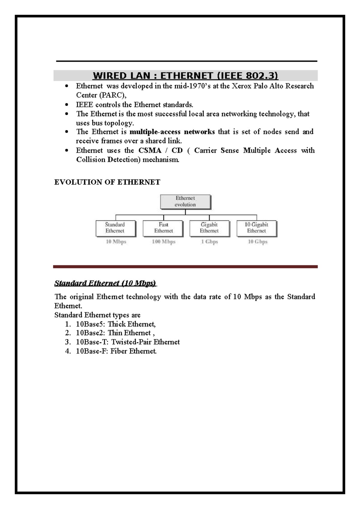 Ethernet Notes: Understanding WIRED LAN & 802.3 Standards - Studocu