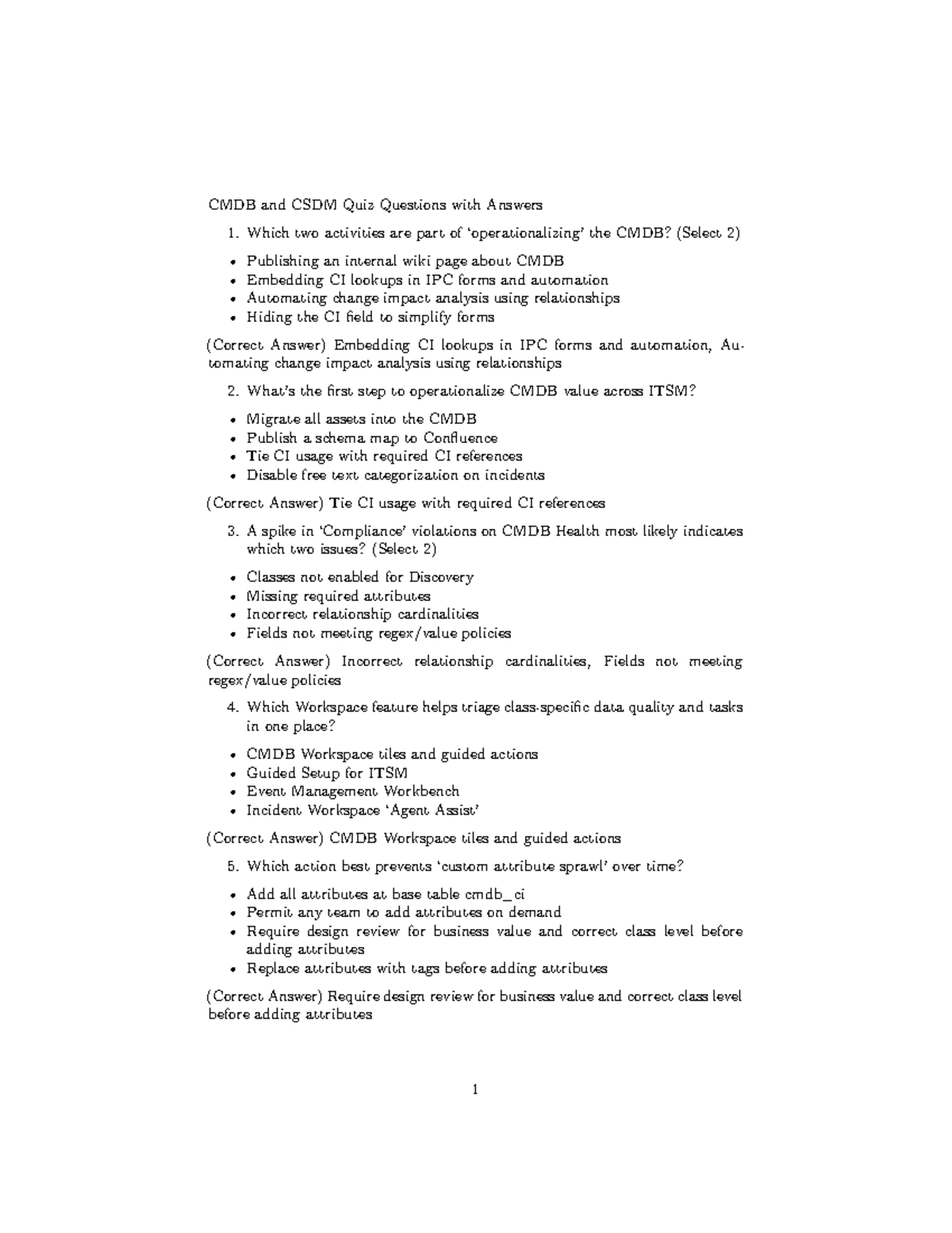 CMDB and CSDM Quiz Questions and Answers for Exam Preparation - Studocu