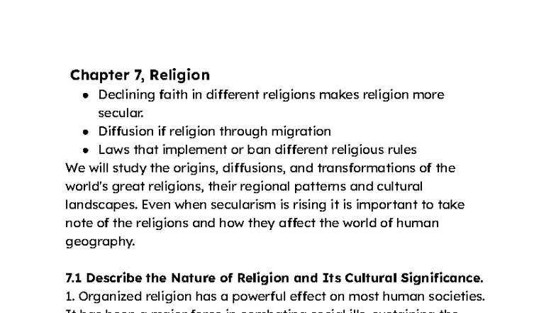 Chapter 7 Notes: The Role of Religion in Cultural Landscapes - Studocu