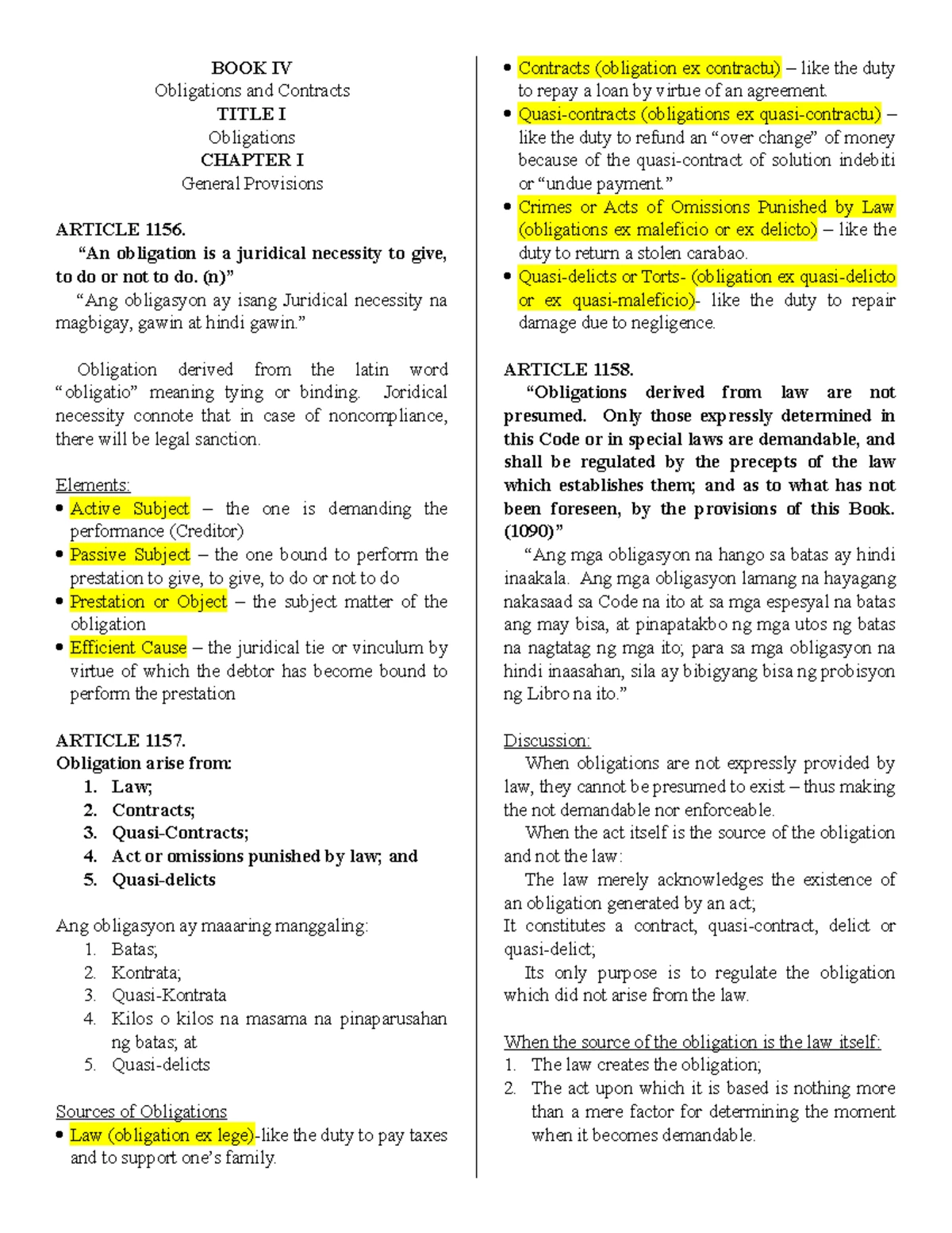 Law on Obligations and Contracts Summary (Article 1156-1178) - BOOK IV ... Law on Obligations and Contracts Summary (Article 1156-1178) - BOOK IV ...