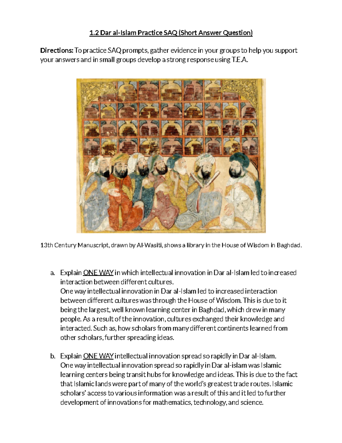 1.2 Dar al-Islam Practice SAQ - Exploring Cultural Innovations - Studocu