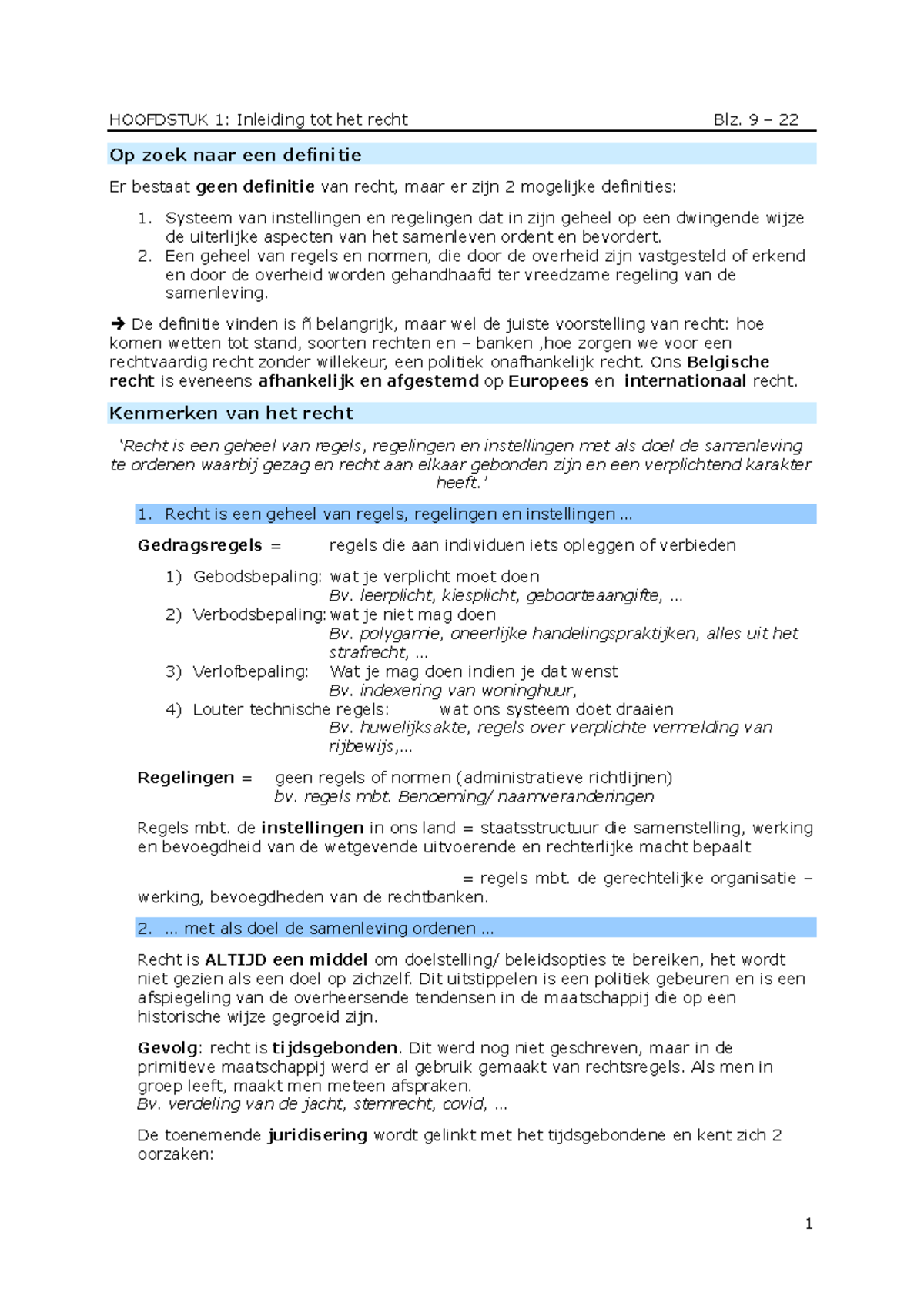 HOOFDSTUK 1: Inleiding tot het recht - Basisprincipes en Structuur - Studocu