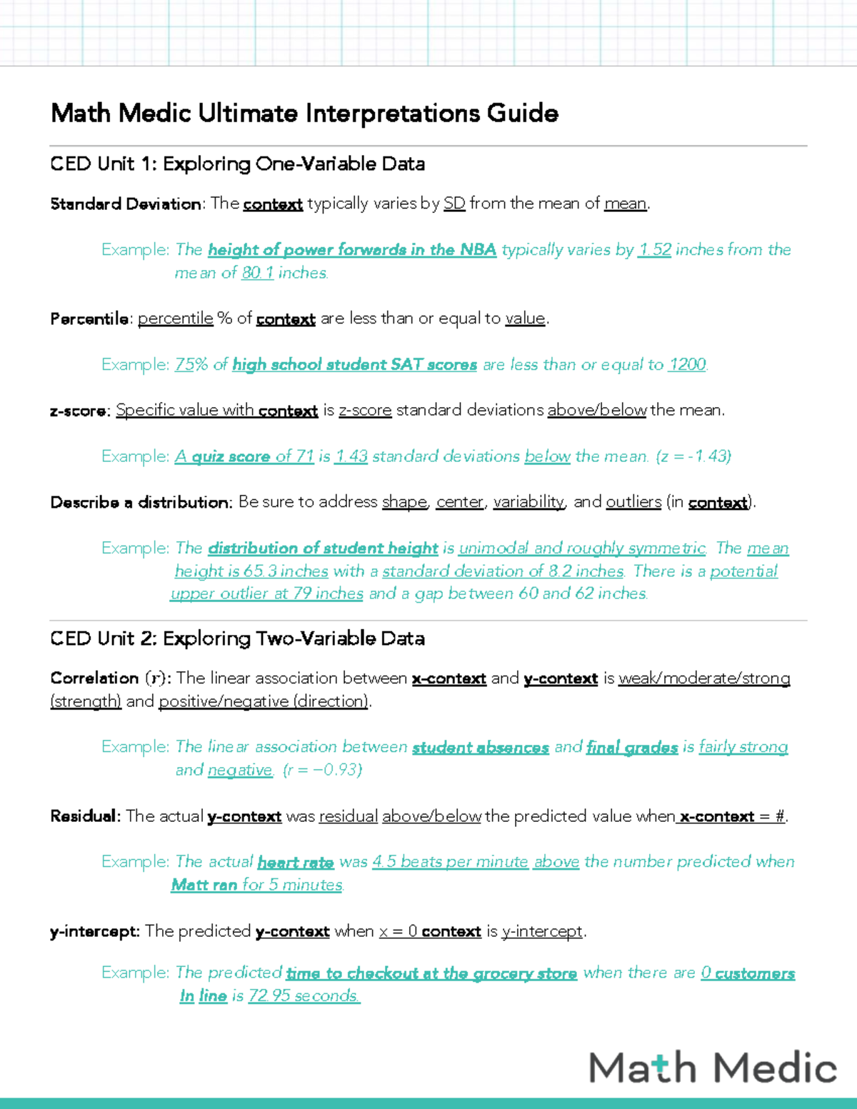 Math Medic Ultimate Interpretations Guide - AP Stats CED Units 1-4 - Studocu