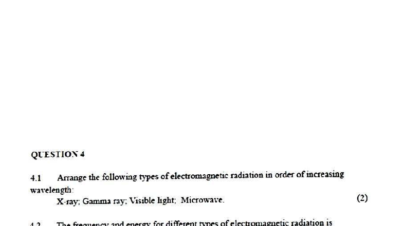Physics Grade 10 Paper 2: Electromagnetic Radiation Questions - Studocu