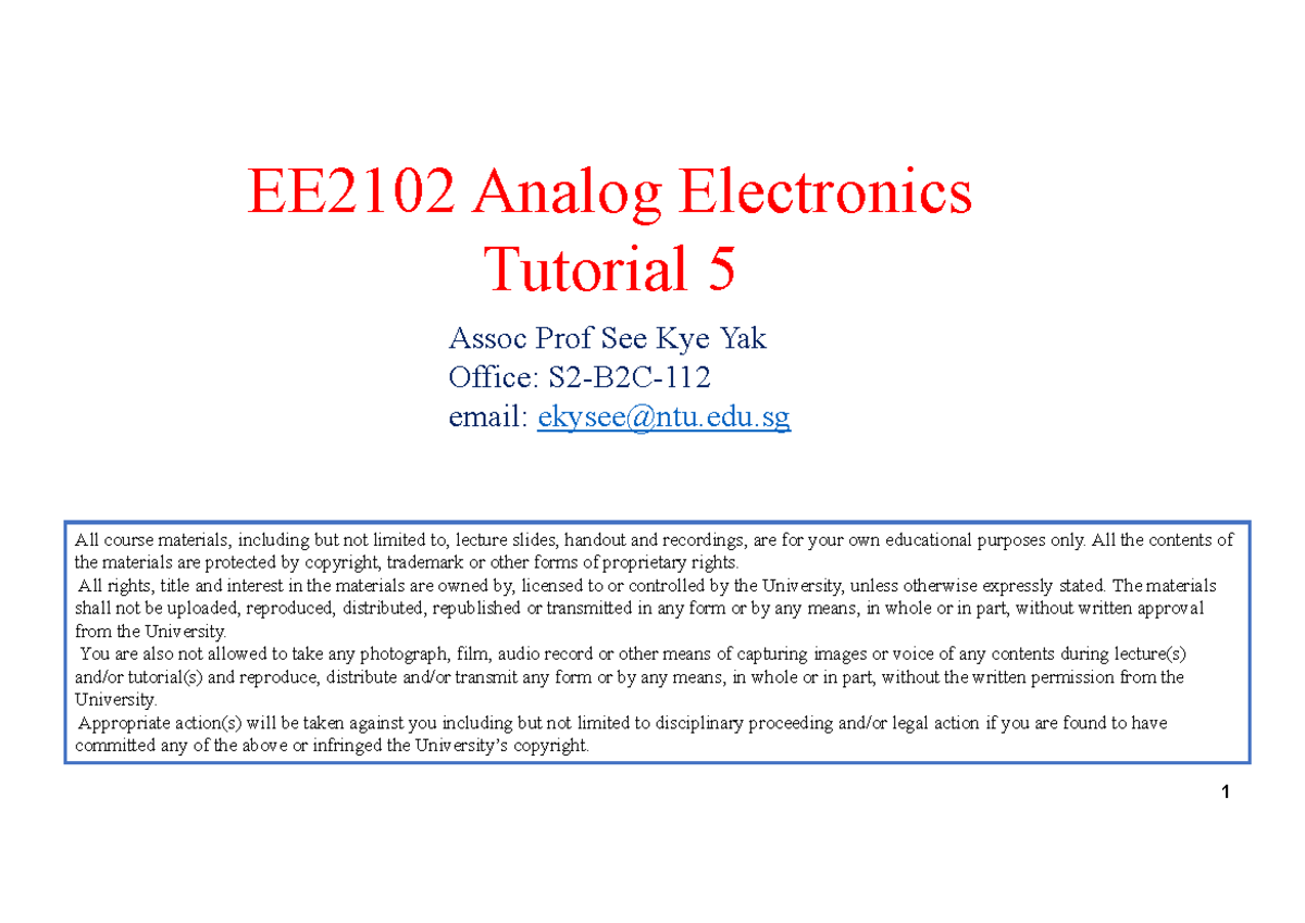 EE2102 Analog Electronics Tutorial 5 - BJT Operating Modes and Analysis ...
