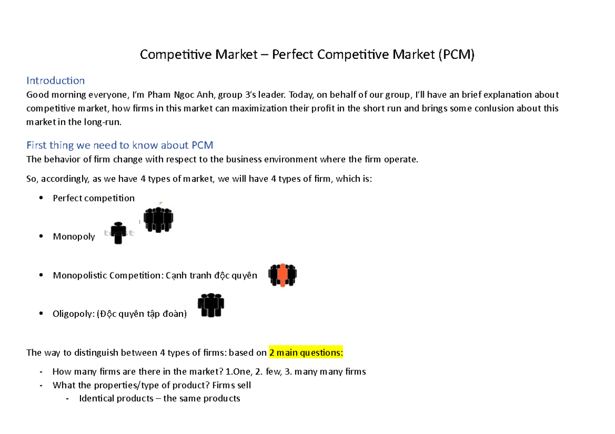 Micro - 789 - Competitive Market – Perfect Competitive Market (PCM ...