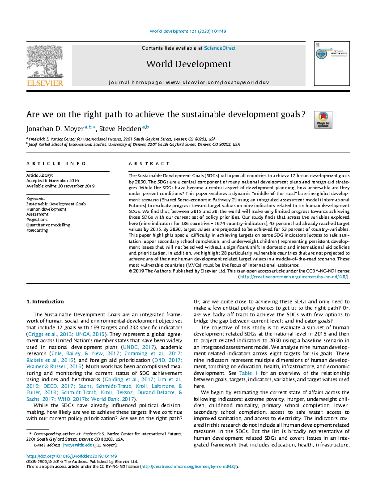 Evaluating Progress Towards SDGs: Insights from Moyer & Hedden 2020 ...