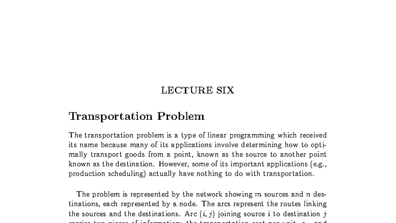 MAT 353 Lecture 6: Understanding the Transportation Problem - Studocu