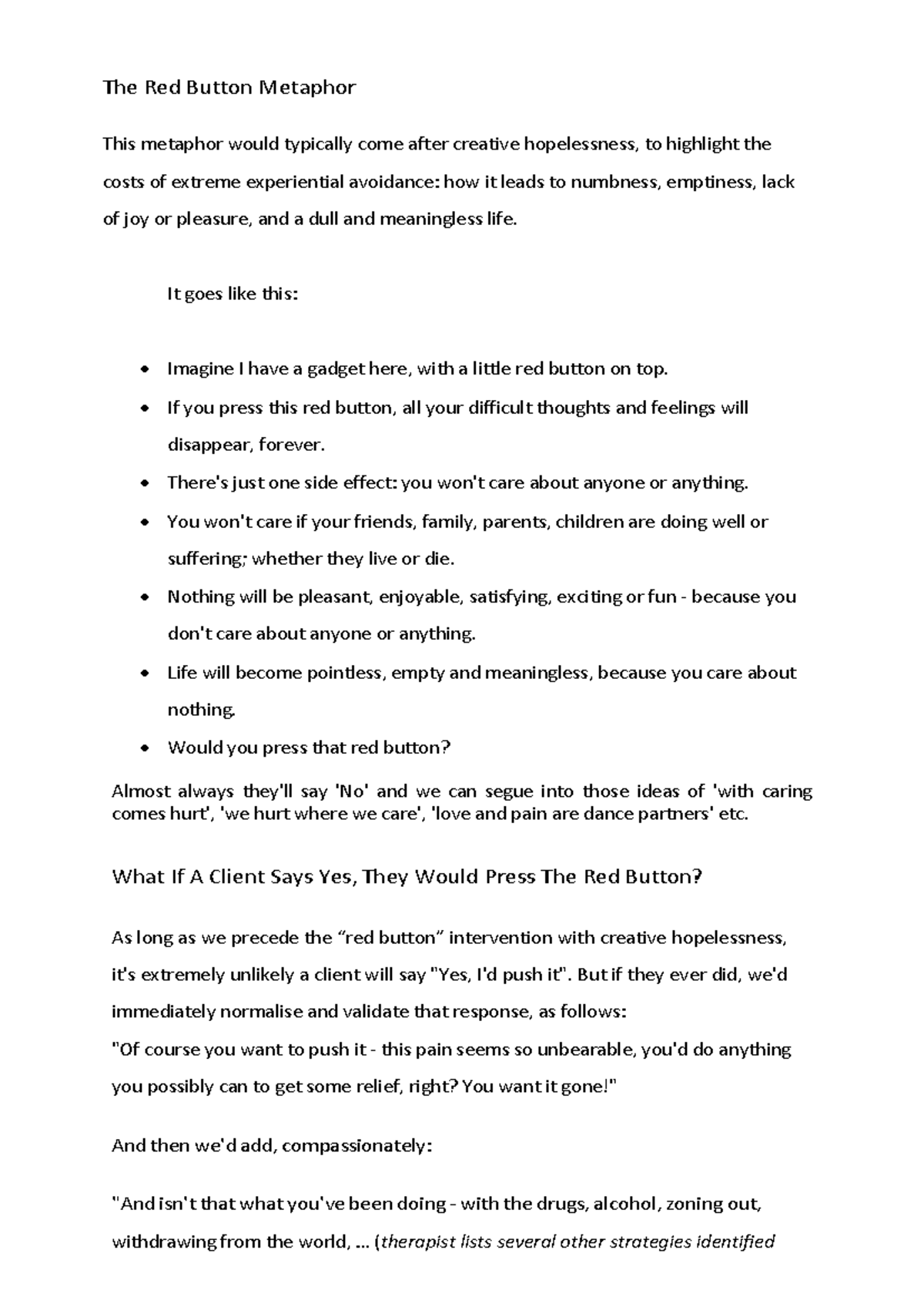 The Red Button Metaphor: Exploring the Costs of Avoidance - Studocu