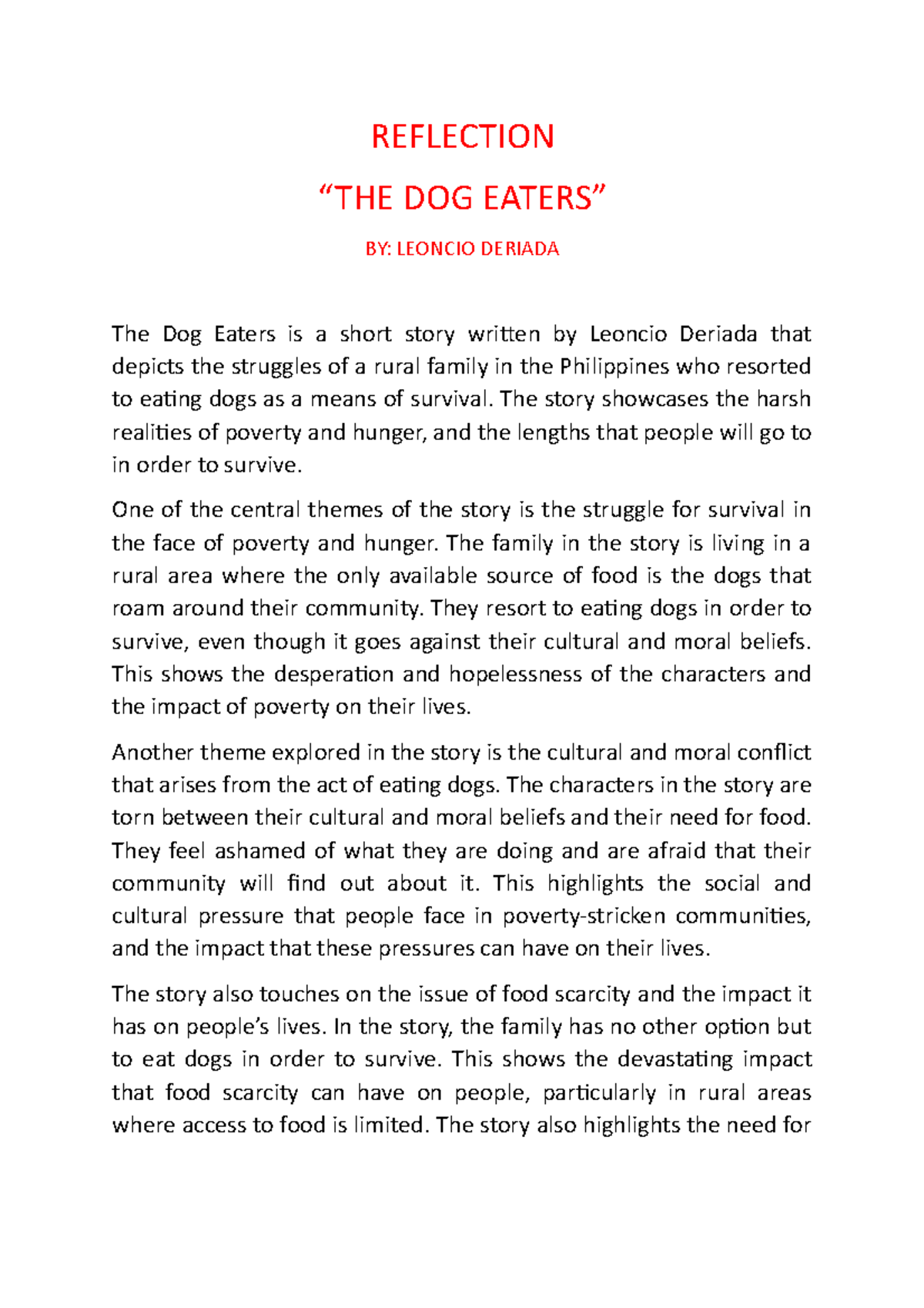Reflection on "The Dog Eaters" by Leoncio Deriada - A Deep Analysis ...