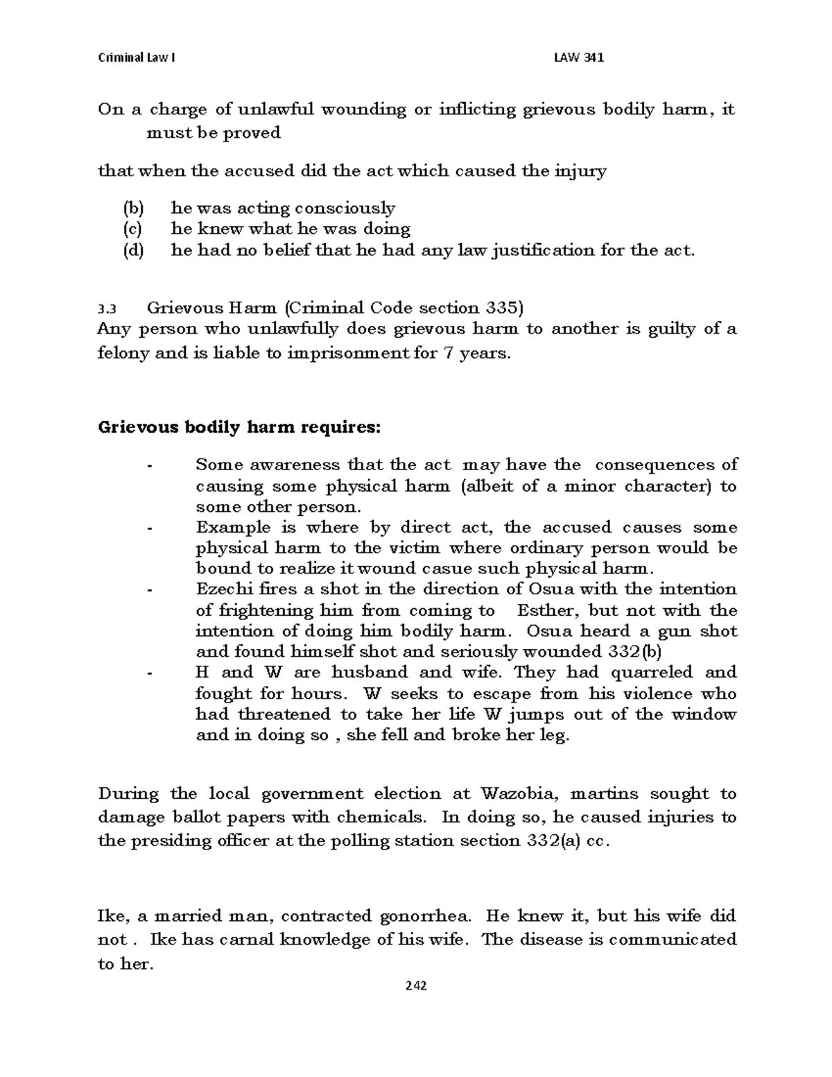 LAW 341 Criminal Law I - Unlawful Wounding & Grievous Harm Insights ...