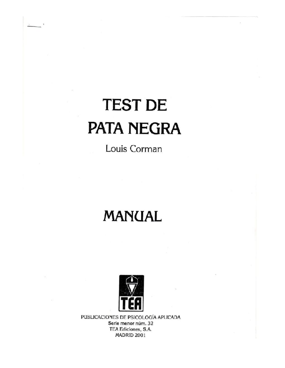 Manual del Test Pata Negra (TEA) - Psicología Aplicada - Studocu