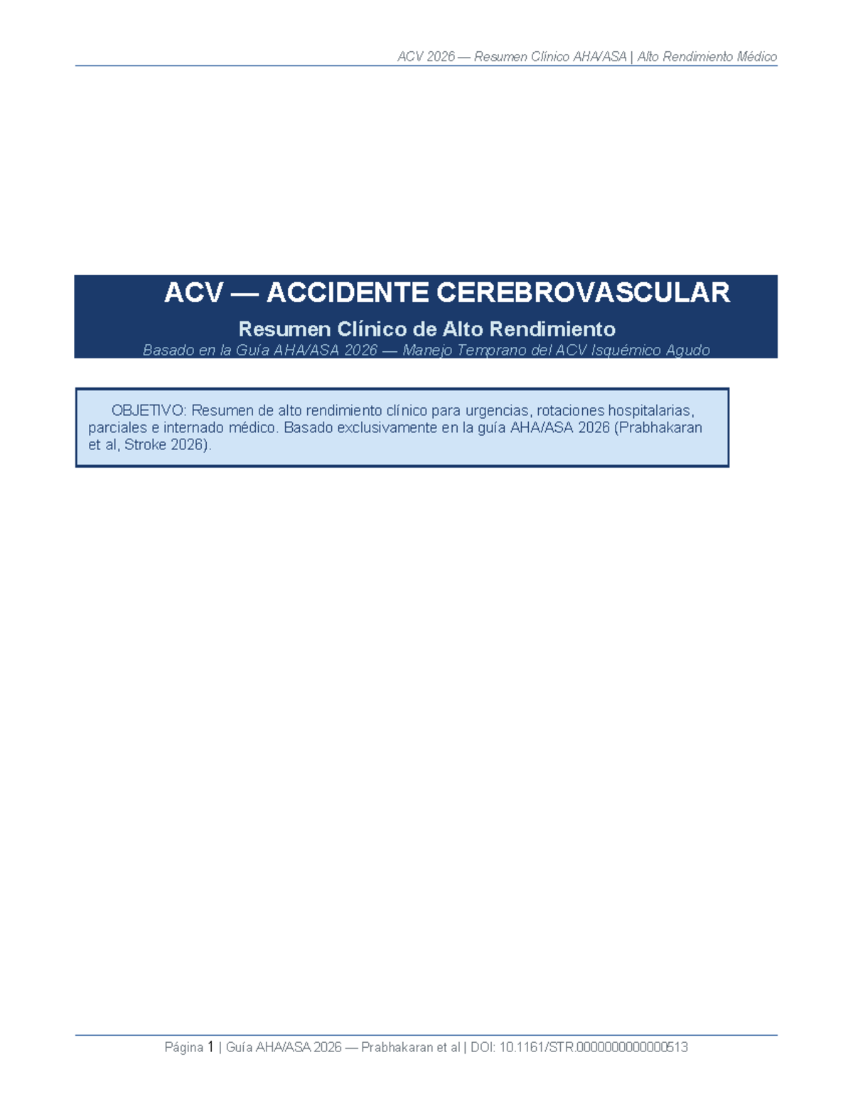 ACV 2026 Resumen Clínico de Alto Rendimiento Médico AHA ASA - Studocu