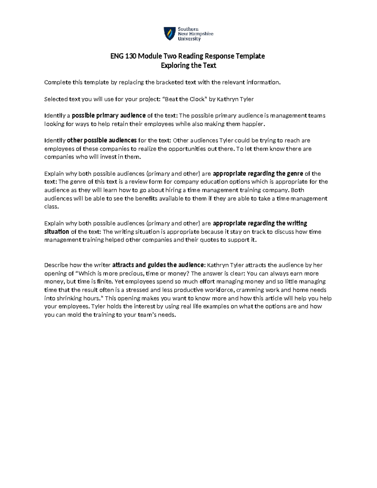 ENG 130 Module Two Reading Response: Audience Analysis of Kathryn Tyler ...