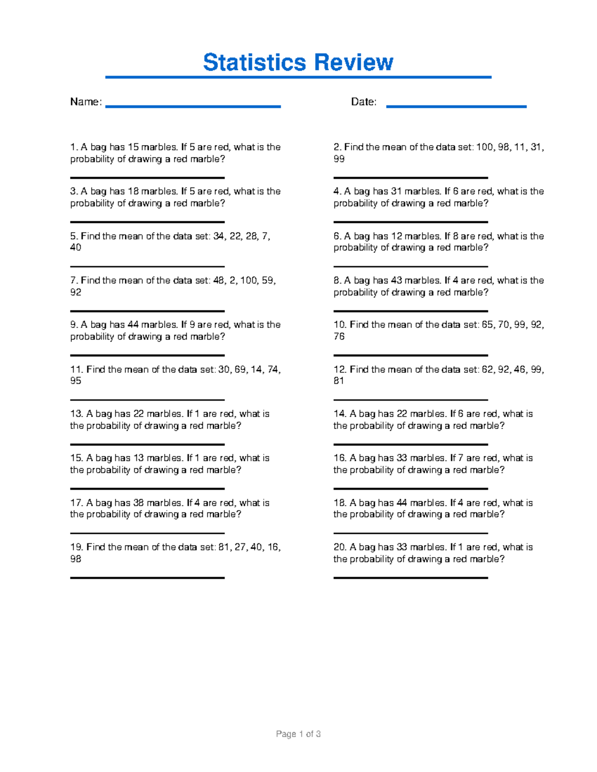 Statistics Review 1: Chapter 1 Overview and Practice Problems - Studocu