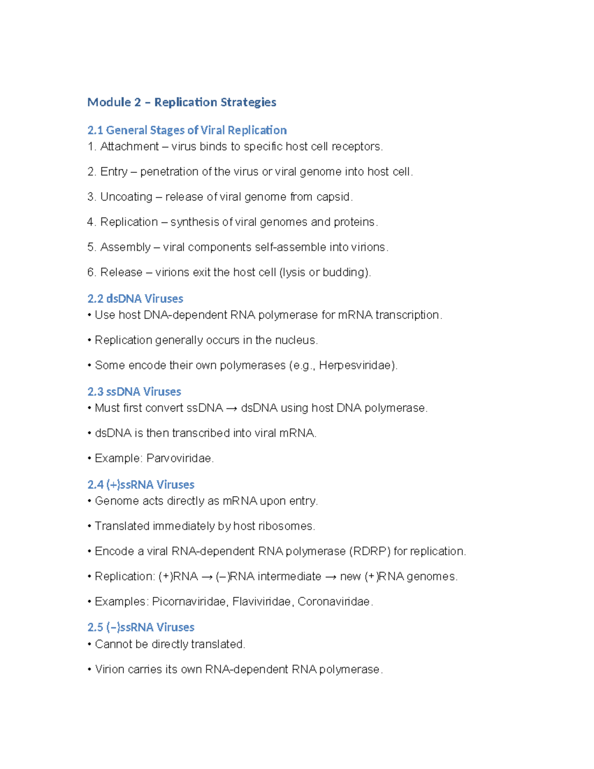 Infectious Disease Exam 1: Module 2 - Viral Replication Strategies - Studocu