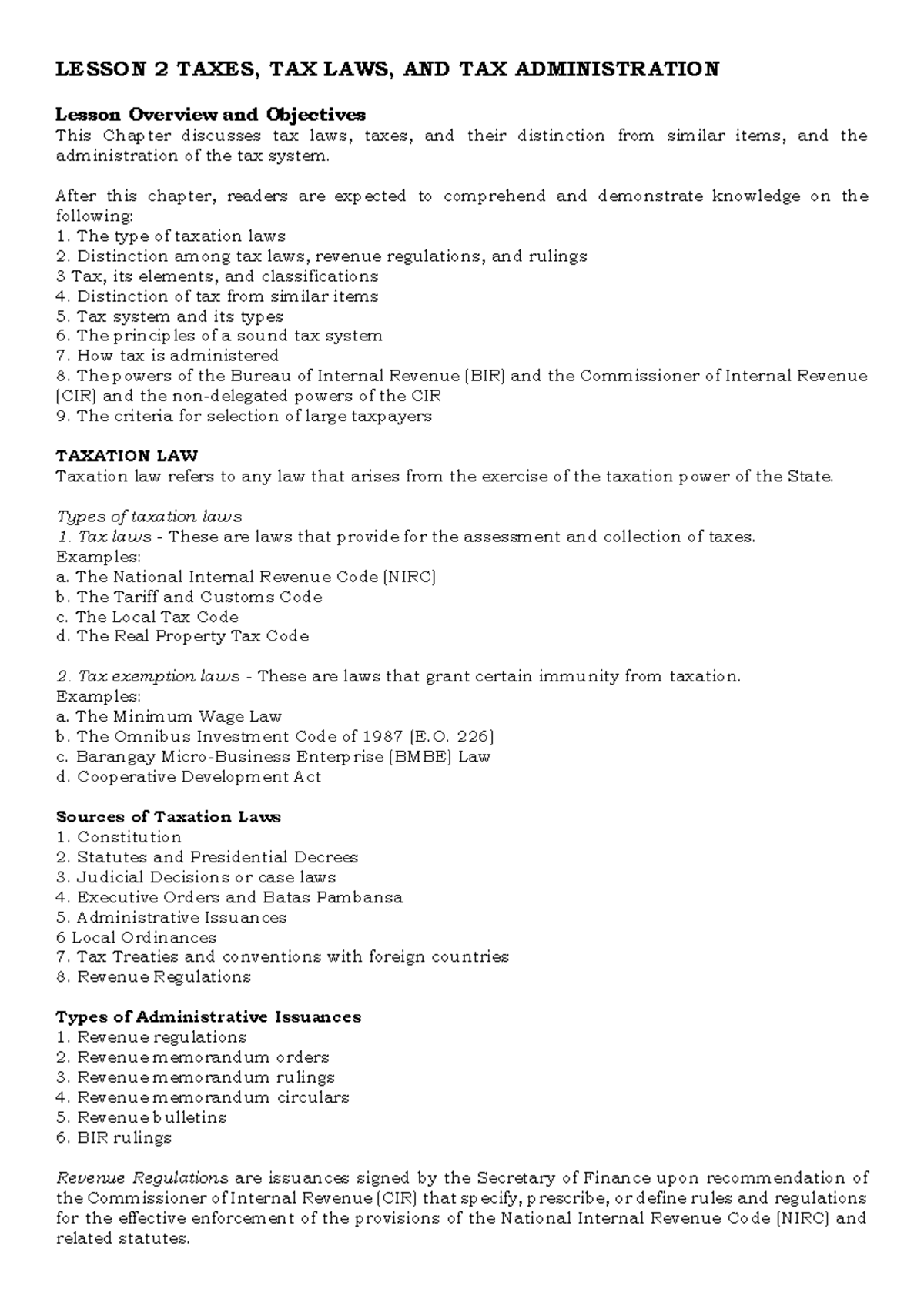 Lesson 2: Understanding Taxes, Tax Laws, and Administration - Studocu