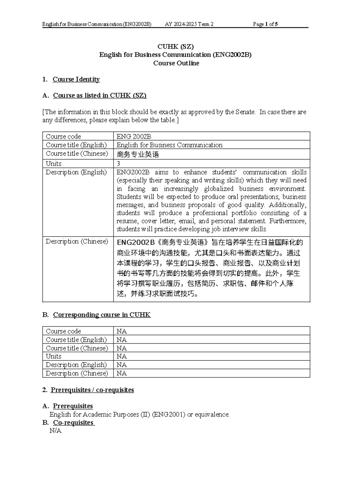 ENG2002B English for Business Communication Course Outline AY2024-25 T2 ...