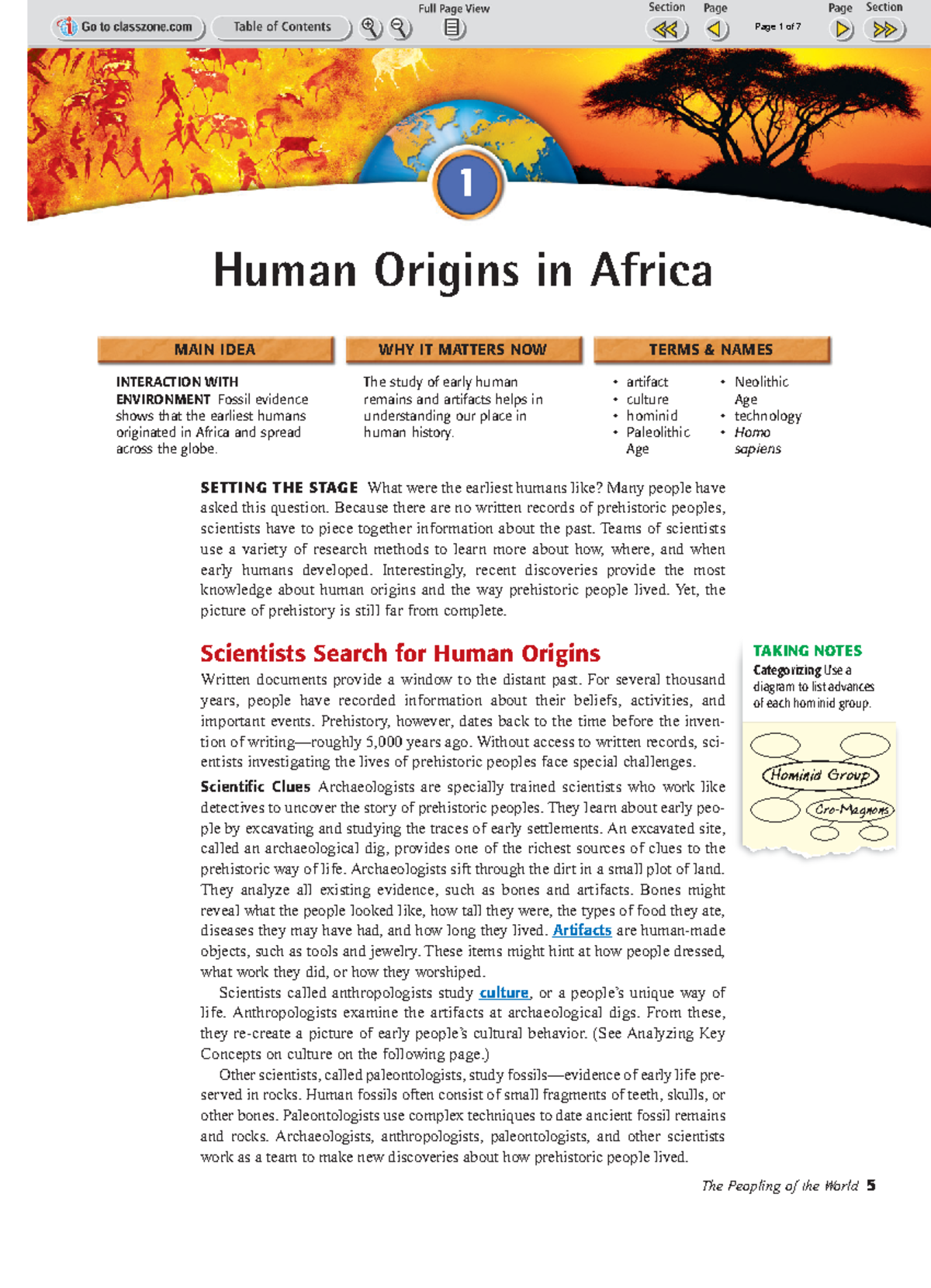 01.1-Human Origins in Africa - The Peopling of the World 5 MAIN IDEA ...