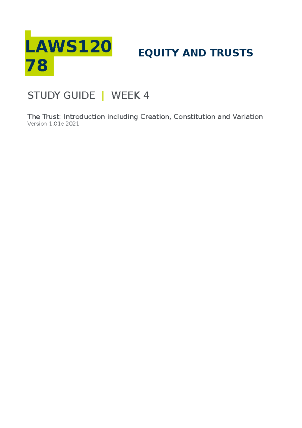 LAWS12078 Week 4 Study Guide: Introduction to Trusts (v1) - Studocu