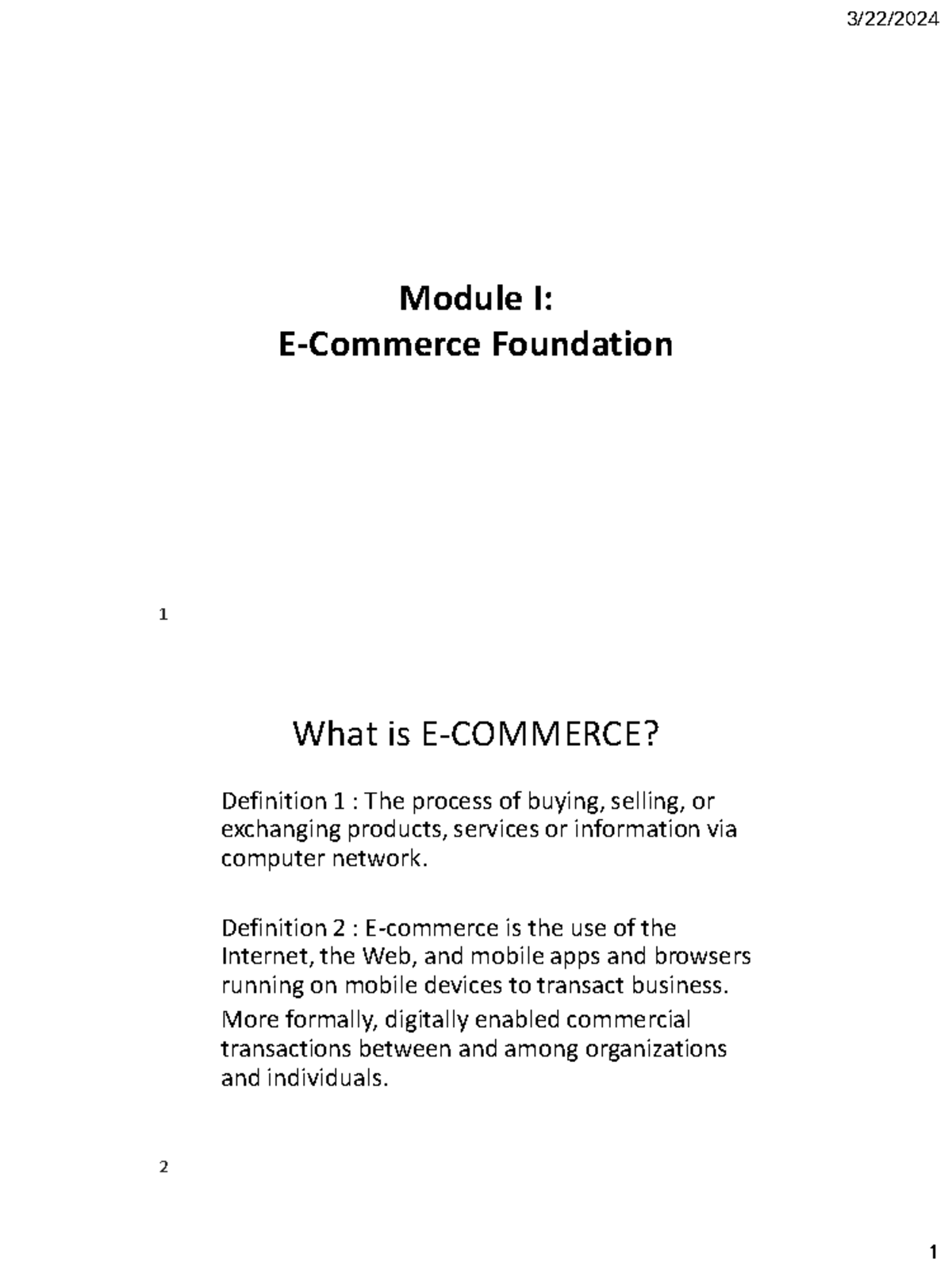 E-COMMERCE Foundations: Module I Summary & Key Concepts Notes - Studocu