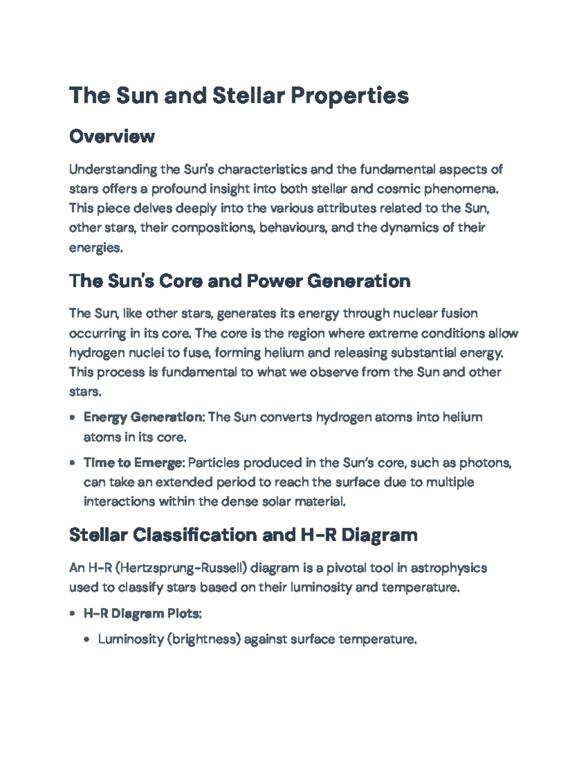 Understanding the Sun and Stellar Properties: Key Concepts (ASTR 101 ...