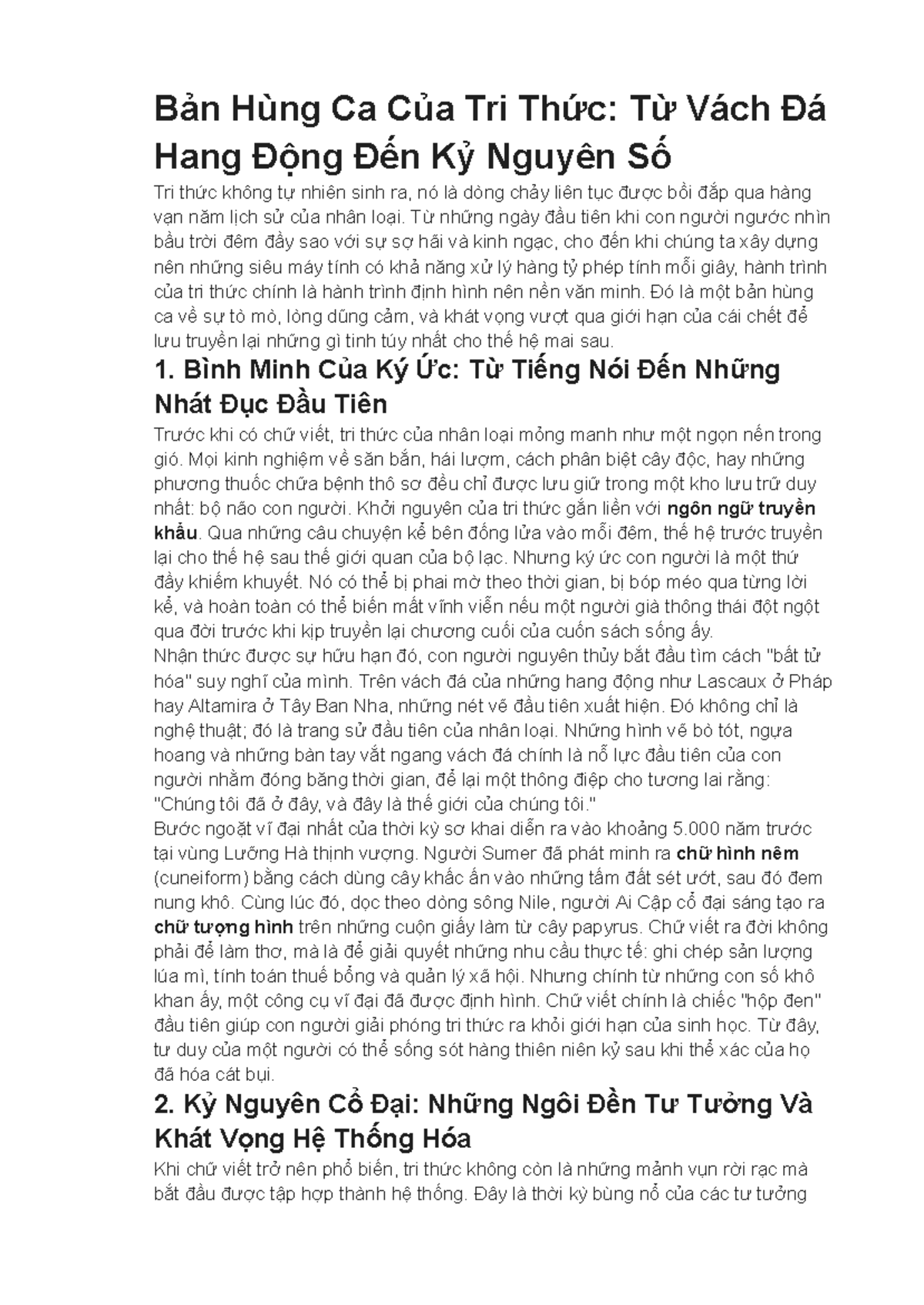 Bản Hùng Ca Tri Thức: Từ Vách Đá Đến Kỷ Nguyên Số - Studocu