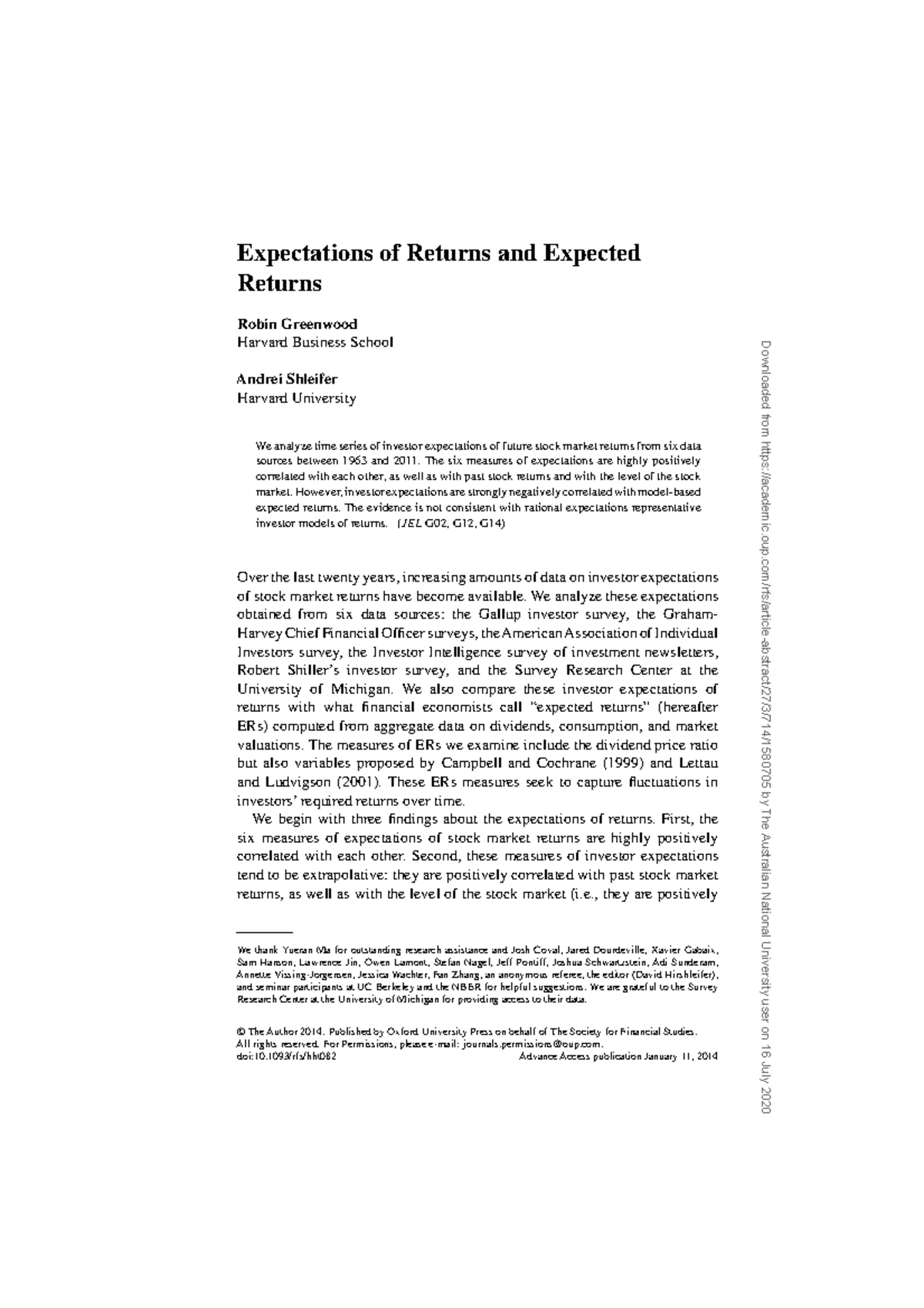 Supplementary 2 - Investor Expectations vs Expected Returns Analysis ...