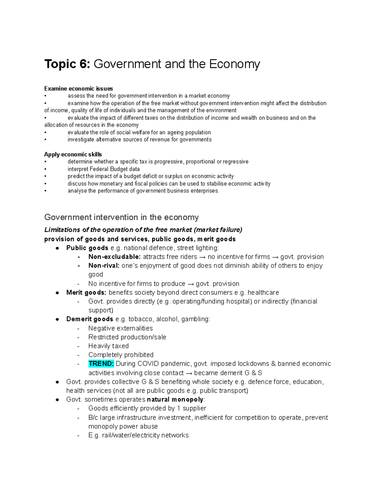 Topic 6: Government and the Economy - Examining Market Intervention and ...