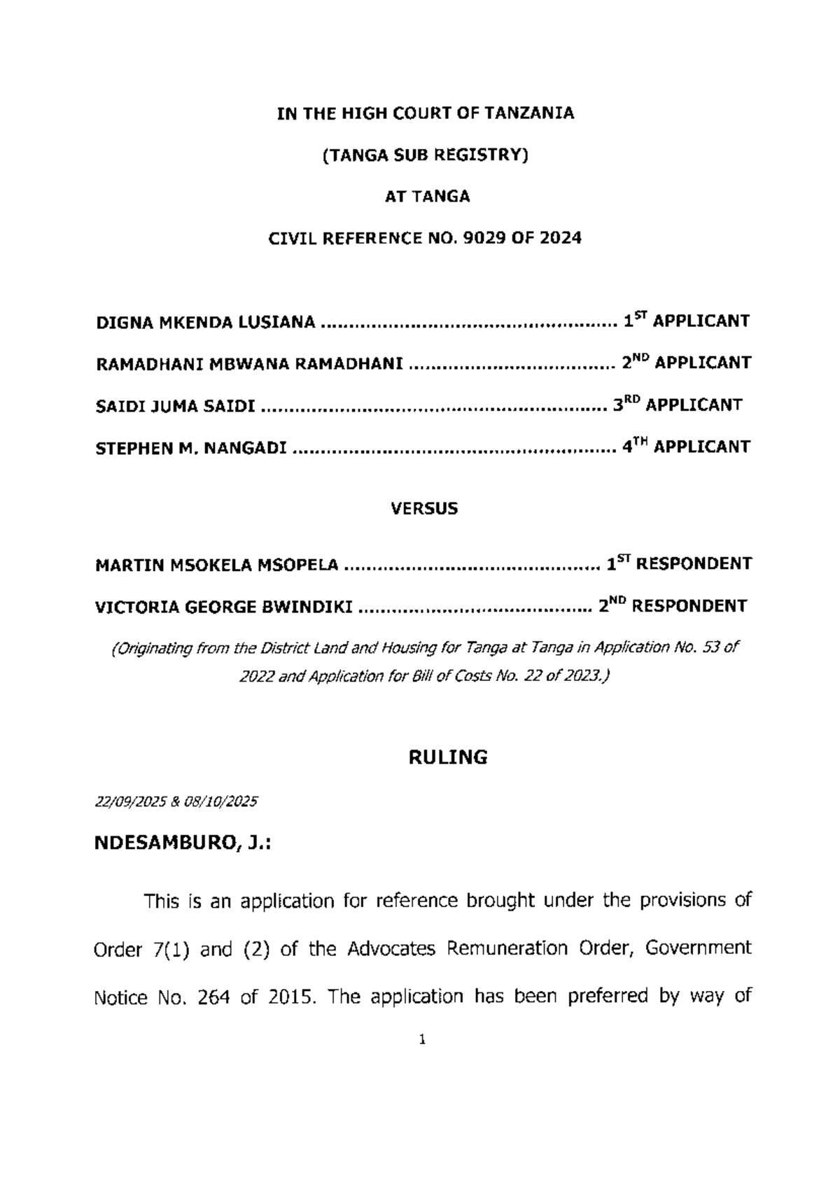 Civil Reference No. 9029 of 2024: Digna Mkenda Lusiana vs. Martin ...