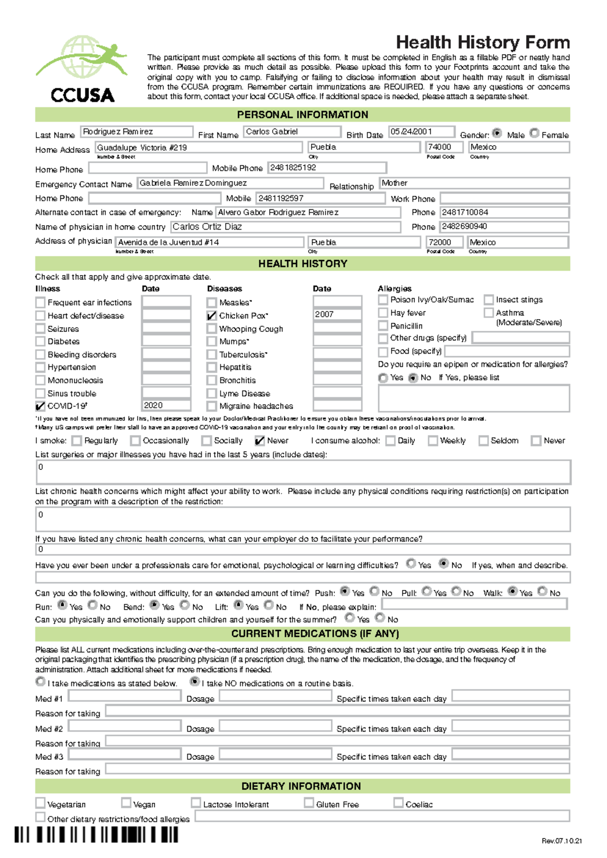 Health History Form (Hhf2026) - CCUSA Program Requirements - Studocu