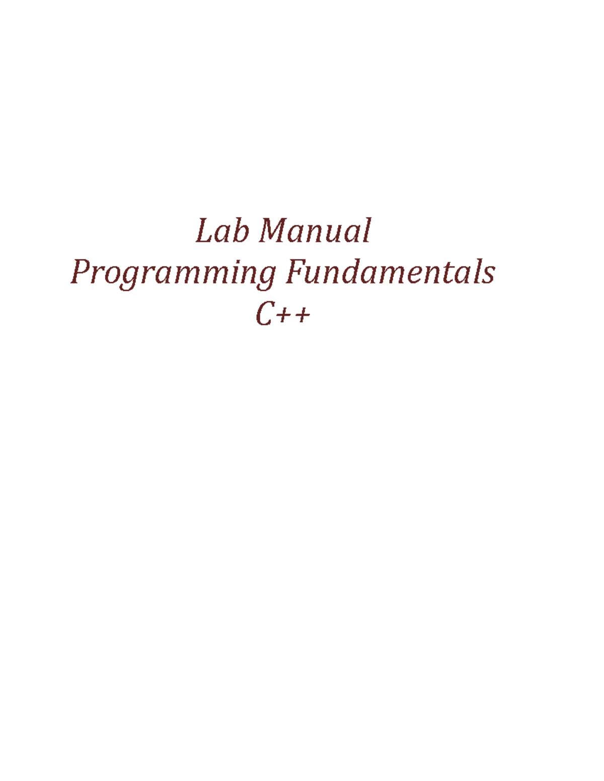 Lab-manual-pf - Programming Fundamentals - SECOND EDITION Lab Manual Programming Fundamentals ...