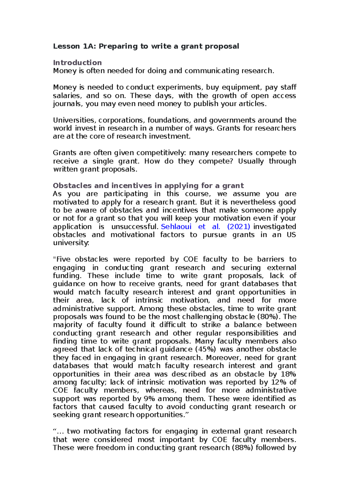 Lesson 1A - Winning Research Grant Proposal Writing Essentials - Studocu
