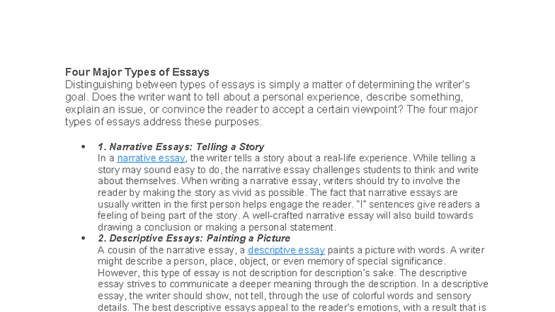 Essay Types: Narrative, Descriptive, Expository, Persuasive - Studocu