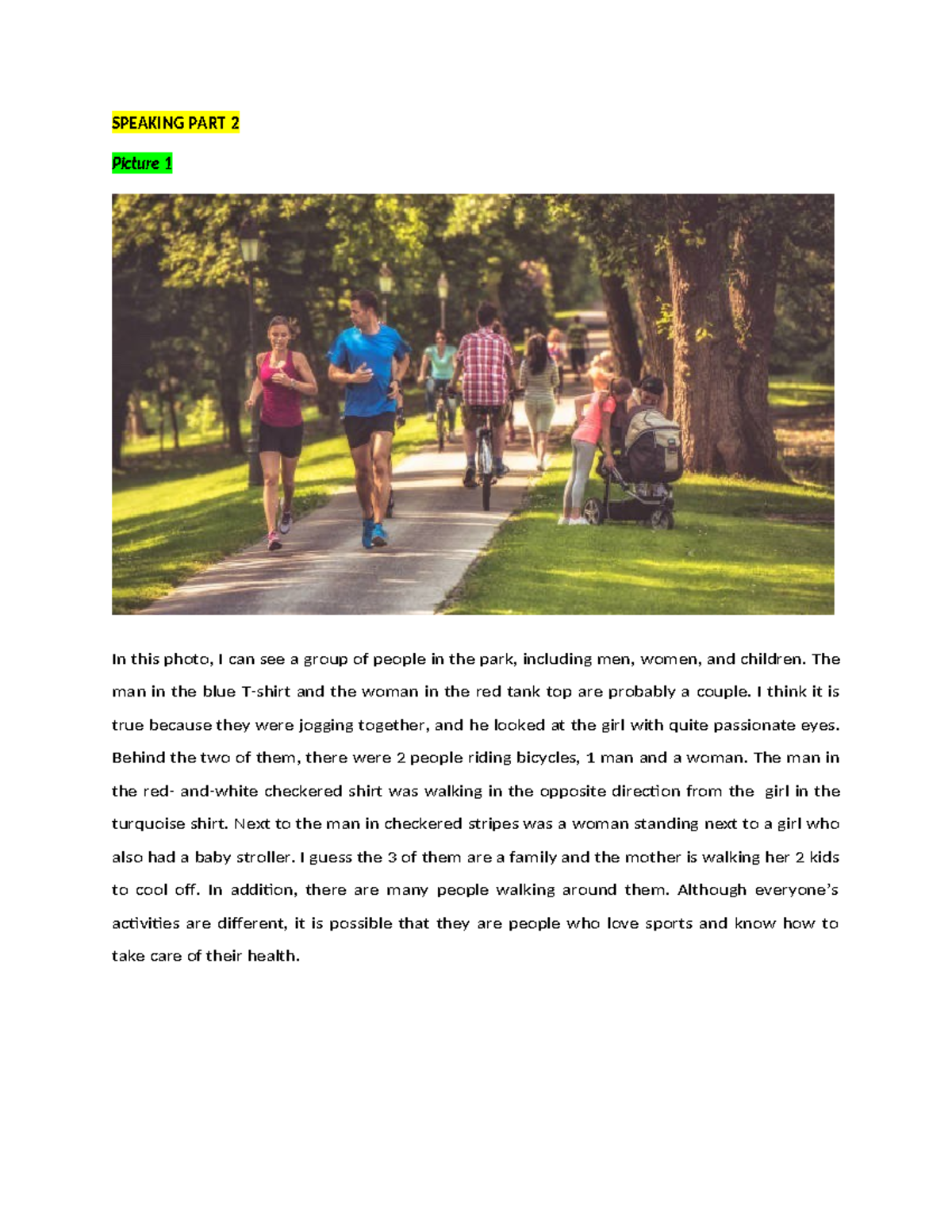 SPEAKING PART 2: Descriptive Analysis of Various Photos - Studocu
