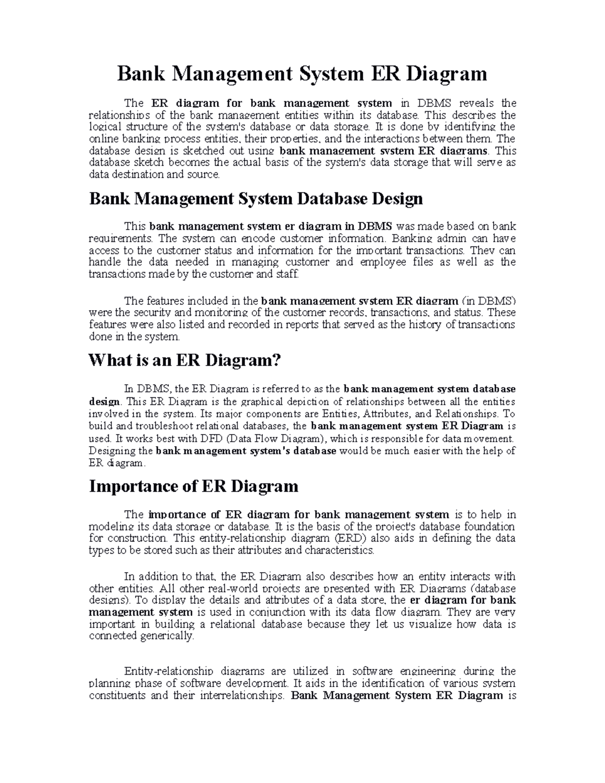 Bank Management System ER Diagram Overview and Design Details - Studocu