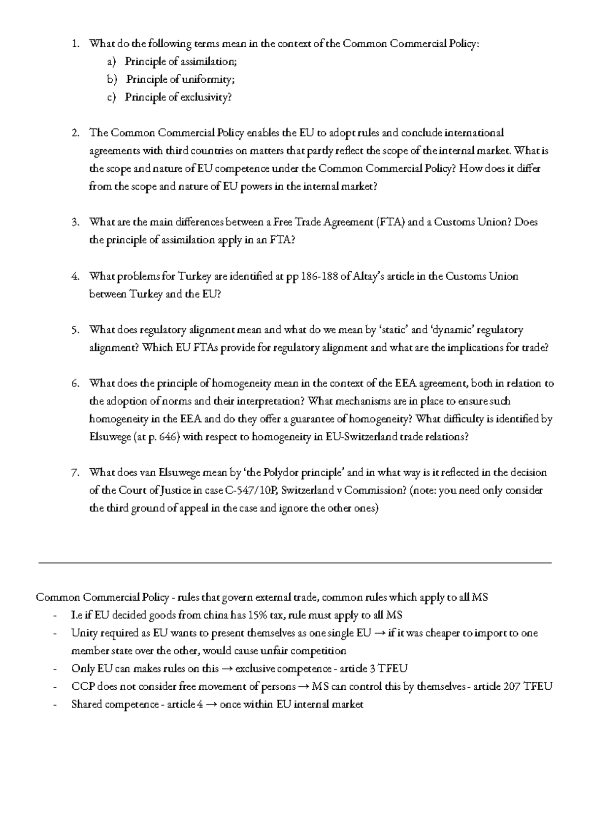 EU Law Tutorial 5: Understanding the Common Commercial Policy - Studocu