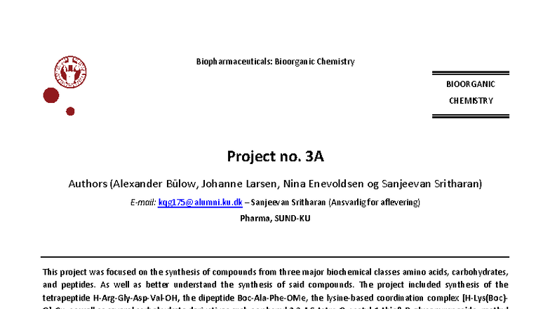 Bioorganic Chemistry Project 3A: Synthesis of Biopharmaceutical ...