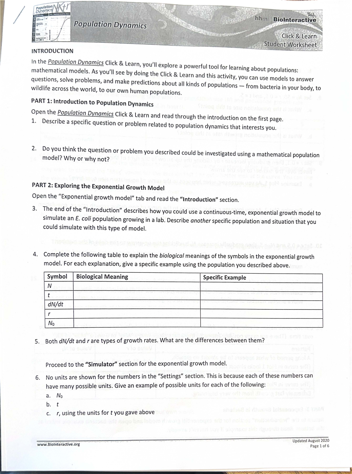Biolnteractive - Population dynamics - Population hhm BioInteractive Population Dynamics Click ...