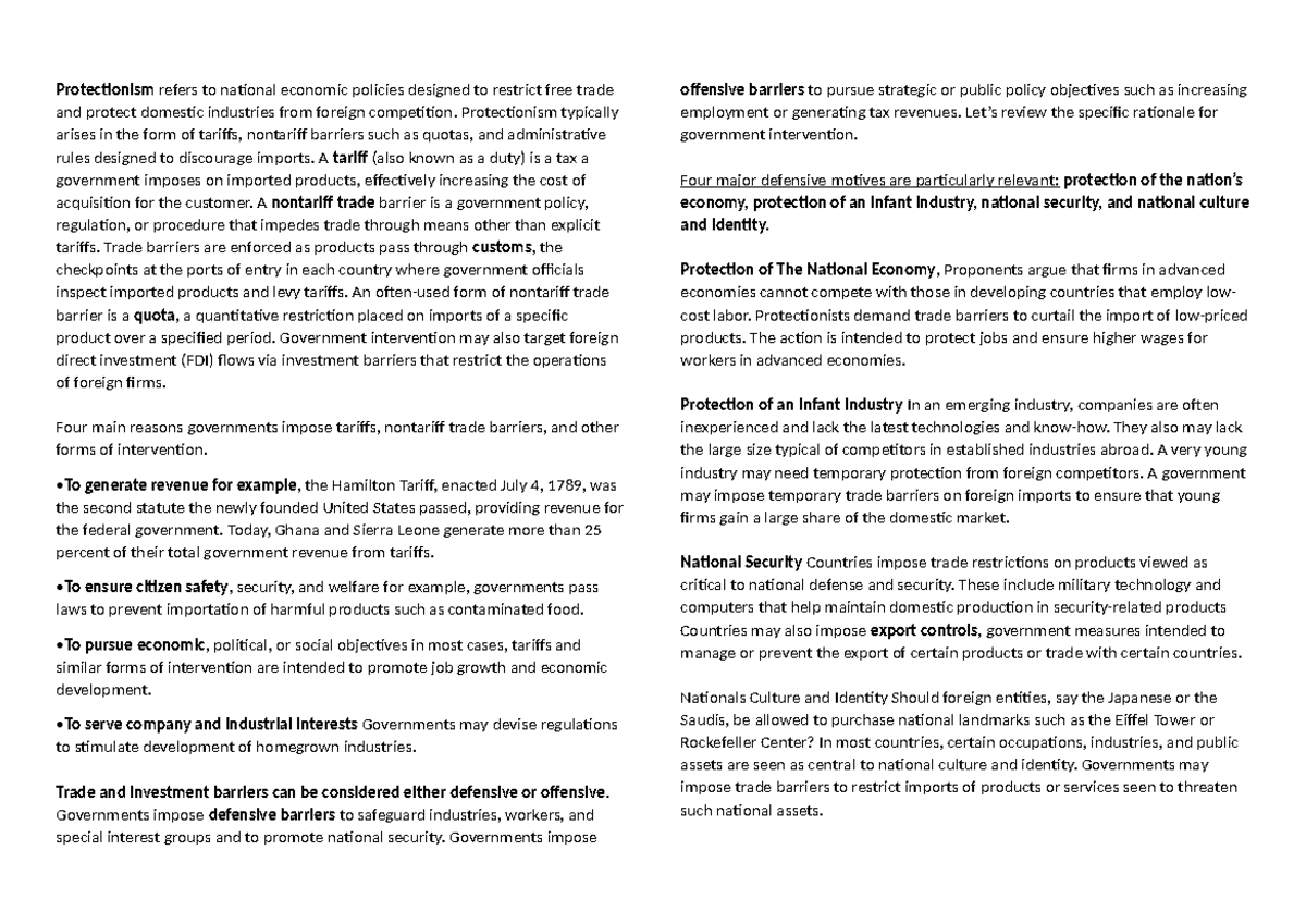 Chapter 7 IBT - Understanding Protectionism and Trade Barriers - Studocu